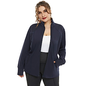 Hanna Nikole Womens Plus Size Active Full Zip Long Sleeve Jacket with Front Pockets Navy 24W