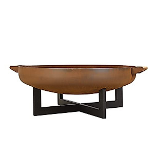 Real Flame La Porte 37" Round Wood Burning Fire Pit for Outdoors, Rust with Spark Screen, Poker and Log Grate - Steel Wood Burning Fire Bowl - Durable Outdoor Fire Pit