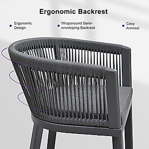 PURPLE LEAF Counter Height Bar Stools Set of 2 Rattan Bar Stools with Cushions Outdoor Bar Chairs for Outdoor or Indoor Kitchen Backyard Poolside Patio Grey