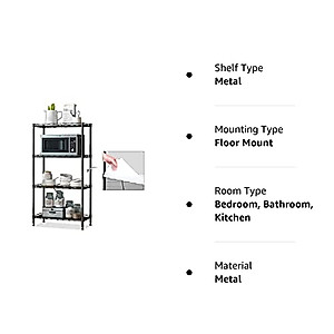 SsngygHme 4 Tier Storage Shelf Wire Shelving Unit Storage Rack Metal for Kitchen Organization, with Leveling Feet, Black (4 Tier)