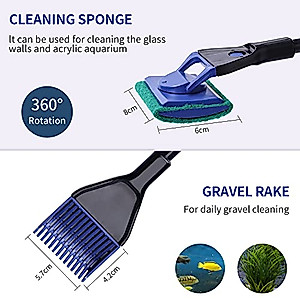 Firesteed Fish Tank Water Change Cleaning kit Tool, A Hand Syphon Pump to Drain Cleaning Kit Tools Algae Scrapers Set 5 in 1