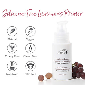 100% PURE Luminous Face Primer Illuminating Makeup Base & Moisturizer with Anti-Aging Antioxidants - Glowy Long-Lasting & Pore Diminishing Cosmetics Prep, Flawless Soothing Hydration - 1 oz