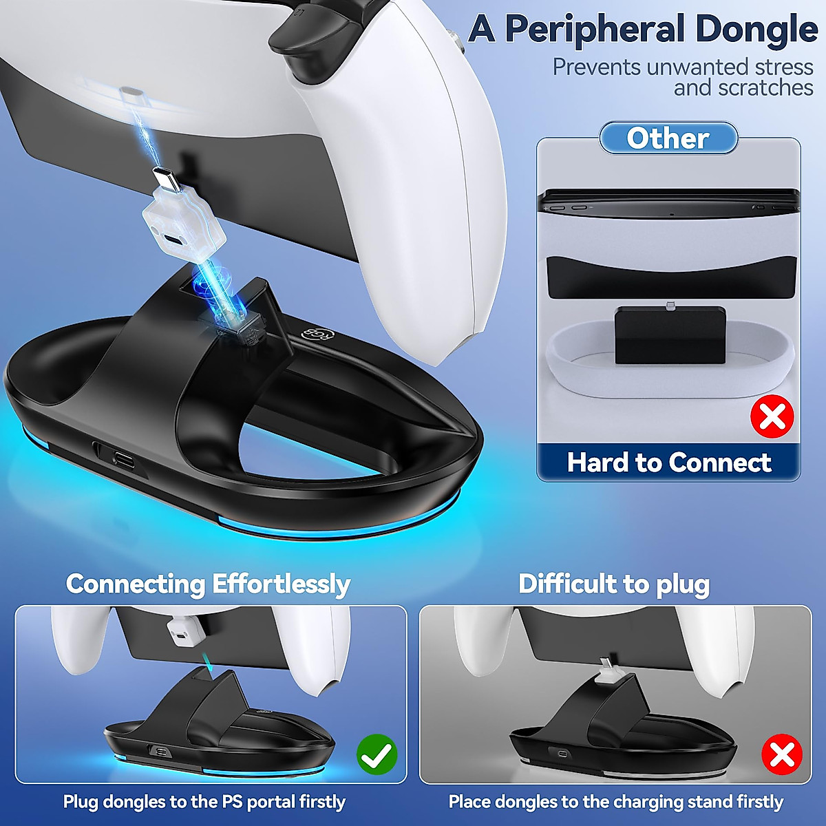 Charging Stand for PS Portal Remote Player, PS Portable Charging Dock with Light Modes, PS Portal Stand Charger, Portal Dock Station with Magnetic Connector, PS Portable Holder Charging Base, Black