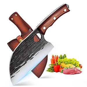 ROCOCO Serbian Chef Knife 6.5" Butcher Knife Japanese Full Tang Boning Chopping Viking Cleaver with Sheath for Kitchen Outdoor BBQ Camping Thanksgiving Christmas Gift Gift Men