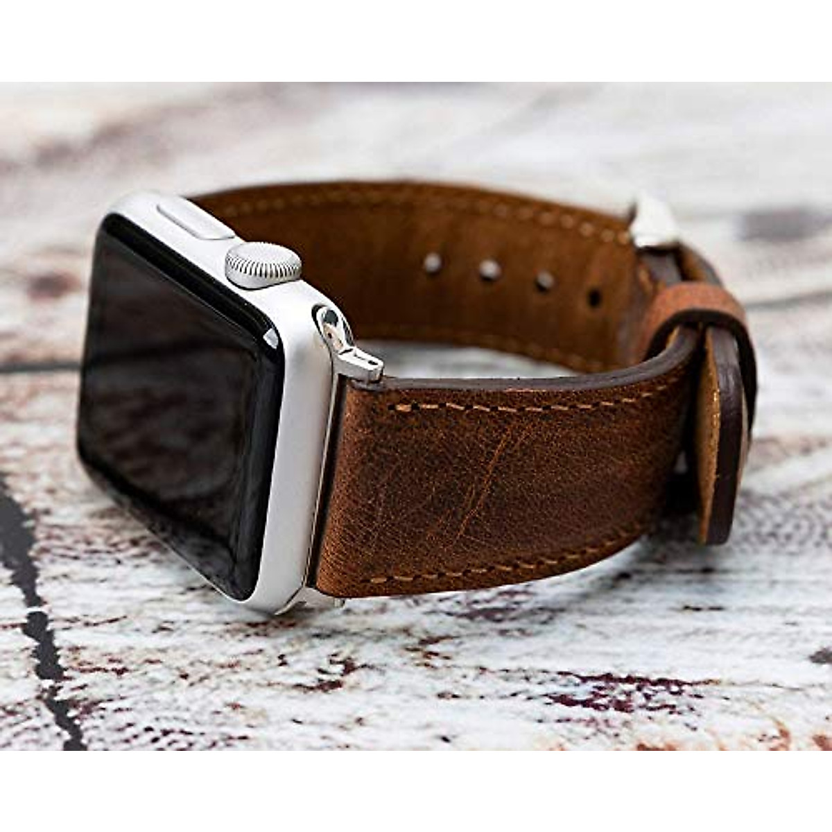 VENOULT iWatch Series 9, Ultra 2 Compatible Apple Watch Bands for Man or Women 49mm, 48mm, 47mm, 45mm, 44mm, 41mm, 40mm, Series 9-1 Dark Brown Genuine Leather Bull Strap, HANDMADE