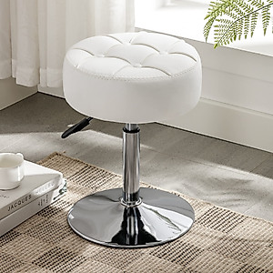 LUE BONA Adjustable Vanity Stool, 360°Swivel Vanity Chair Stool for Makeup Room, White Stool Chair for Vanity, Small Faux Leather Vanity Stool for Bathroom, Living Room
