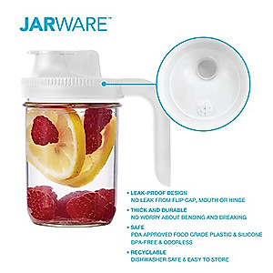 Jarware 82690 White Spout Mason Jar Lid with Handle, Wide Mouth, Set of 2