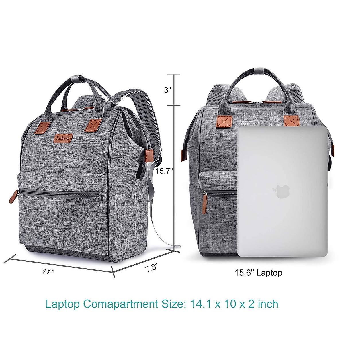 BRINCH Laptop Backpack for Women Men, Personal Item Travel Bag for 15.6 Inch Computer with USB Charging Port Water Resistant College School Nurse Backpack Bag Carry On Bookbag for Work/Business,Gray