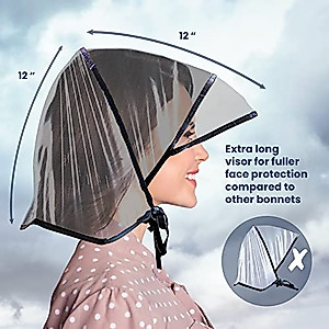 Premium Waterproof Rain Bonnet Hat with Full Cut Visor & Netting - Stay Dry Rain Protection for Men or Women - Black (Unisex)
