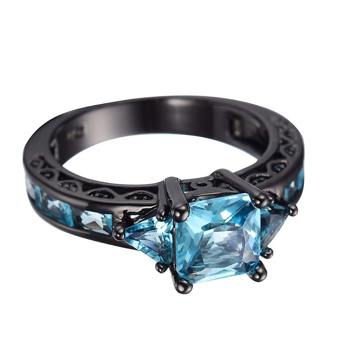 JunXin Black Gold Aquamarine Blue Diamond Antique Rings Princess Cut Wedding Size5/6/7/8/9/10/11(7)
