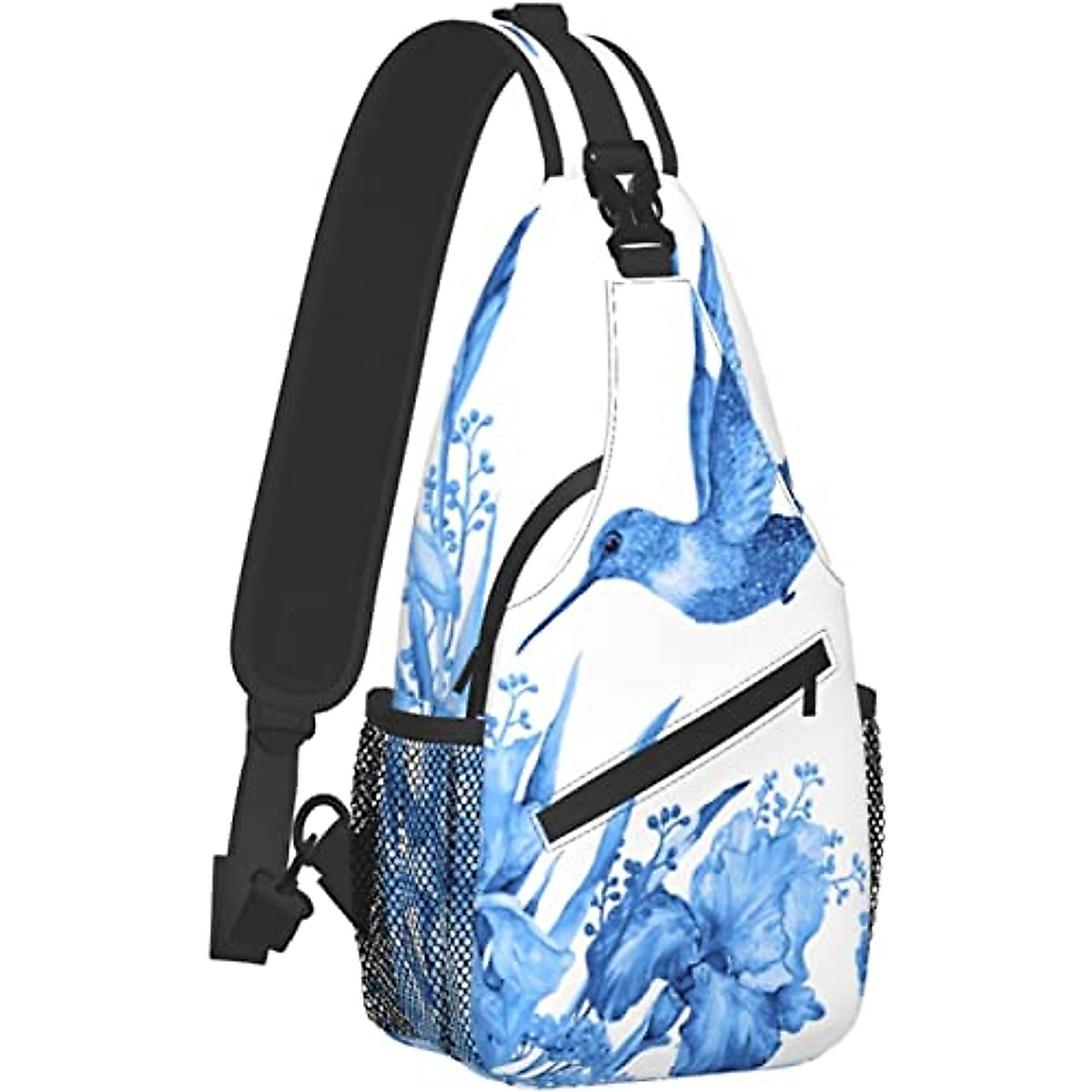 Sling Bag Blue Iris Flower Hummingbird Hiking Daypack Crossbody Shoulder Backpack Travel Chest Pack for Men Women