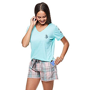 U.S. Polo Assn. Summer Pajamas for Women 2 Piece with T-Shirt and Shorts - Summer PJs for Women Set (Mint W/Pockets, Large)