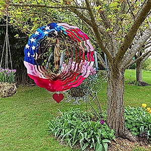 Stainless Steel Wind Spinner - 14 inches 3D Metal Kinetic Art America Flag Hanging Indoor Outdoor Yard Garden Decorations Crafts Ornaments