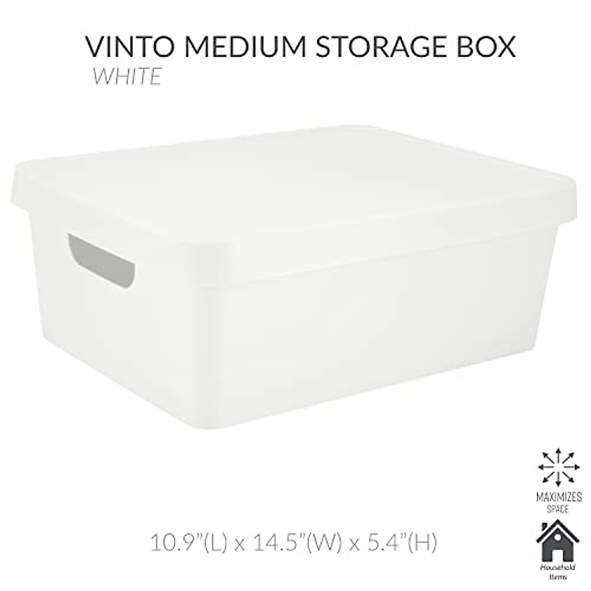 Simplify Medium Vinto Storage Box | Click Tight Lid | Stackable | Home Organization | Bathroom | Accessories | Toys | Closet | 2 Handles | White