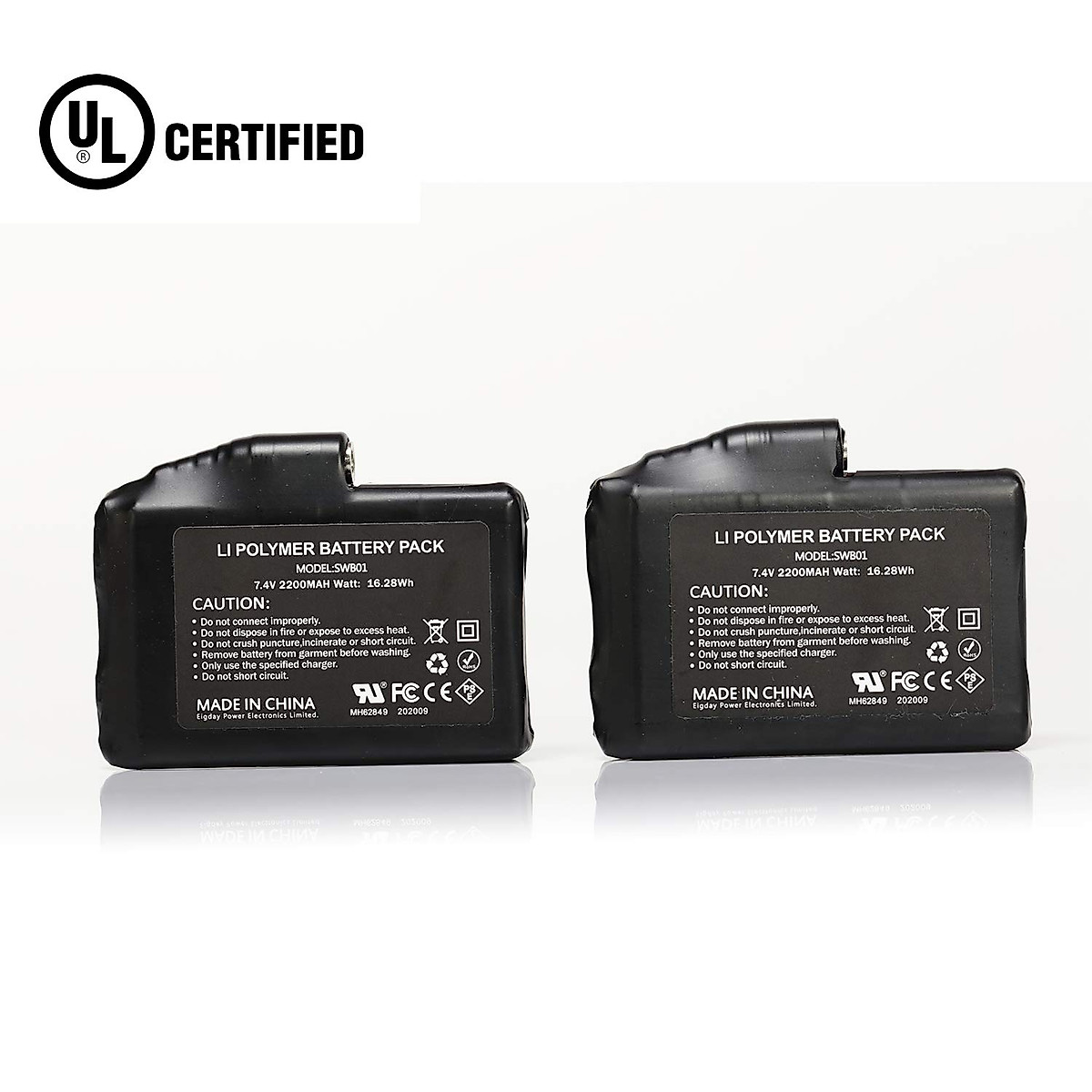Rechargeable 7.4V 2200mAh Lithium Polymer Batteries for Heated Gloves Socks Jacket Cloths Pack of 2