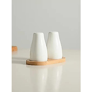 Salt and Pepper Shakers Set with a Bamboo Tray Ceramic Salt Shaker White Salt and Pepper Shaker Simplicity Salt and Pepper Set