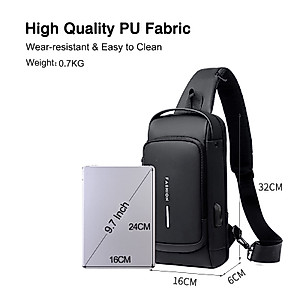 FANDARE Anti-theft Sling Bag Business Men Bag Chest Crossbody bags with USB Charging Port Waterproof Small Backpack for Outdoor Work Hiking Running Sport Travel Bag Black