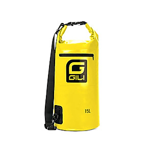 GILI Waterproof Dry Bag, Roll Top Compression Sack Keeps Gear for Paddle Boarding, Kayaking, Beach, Boating and Hiking | 15 Liters Made with heavy-duty, vinyl-coated fabric (Yellow, 15L)