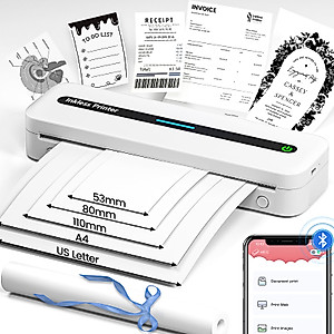 Omezizy Portable Printer Wireless Travel - Upgarde Portable Thermal Printer with Paper Bin, Portable Printers Wireless for Travel, Rechargeable Travel Printer Support US Letter and Multiple Sizes