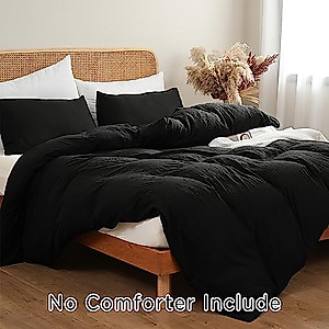 ATsense Duvet Cover Queen Size, Super Soft 100% Washed Microfiber 3 Piece Black Comforter Cover Bedding Set with Zipper Closure, 1 Duvet Cover 90x90 and 2 Pillowcases