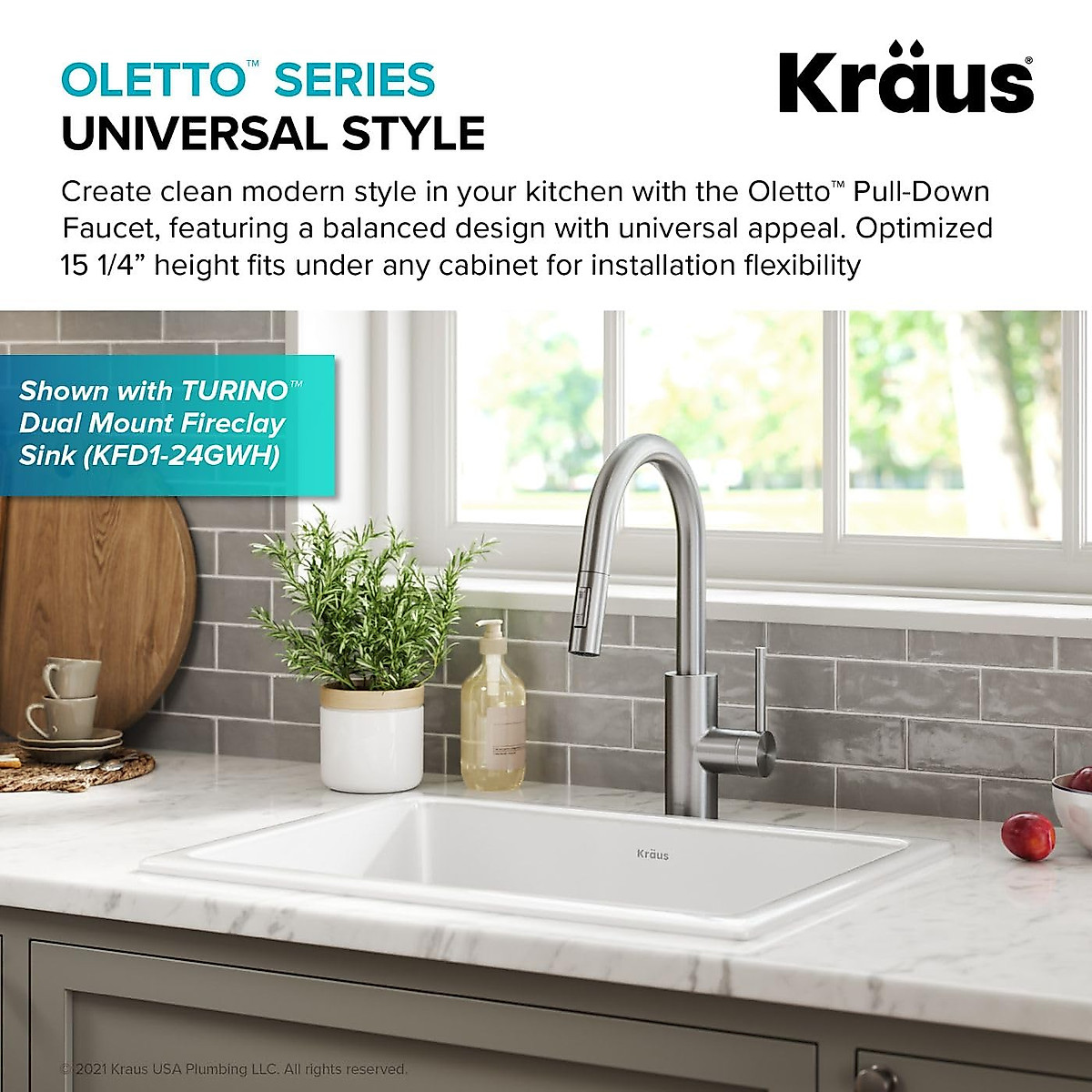 KRAUS Oletto™ Spot Free Stainless Steel Finish Dual Function Pull-Down Kitchen Faucet, KPF-2620SFS, 15 1/8 inch