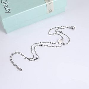 Dreamtimes Stainless Steel Lucky Bracelet Good Luck Four-Leaf Clover Bracelet Double Beads Light Luxury Jewelry Simple Charm Bracelets for Women for Friends for Lovers (Four-Leaf Clover + Beads)