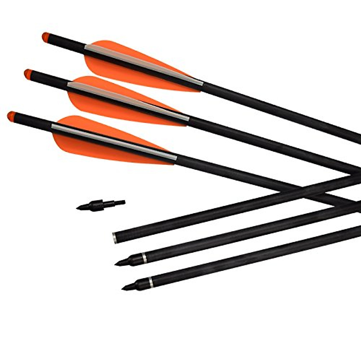 Archery 16inch Hunting Archery Carbon Arrow Crossbow Bolts with 4" vanes Feather and Replaced Arrowhead/Tip(Pack of 12