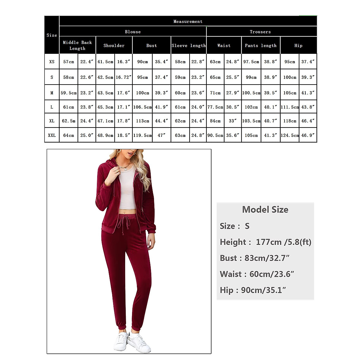 Cowasto Women's Velour Velvet Track Sets Two Pieces Full zip up Hoodied Coat Pants Outfit Suit TrackSuit, Wine Red, Medium