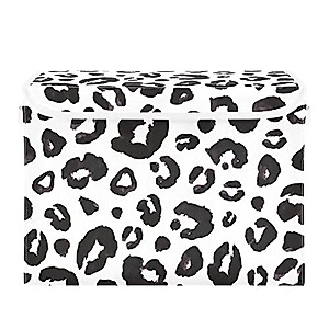 SUABO Leopard Print Cheetah Black White Storage Bin with Lid Large Oxford Cloth Storage Boxes Foldable Home Cube Baskets Closet Organizers for Nursery Bedroom Office