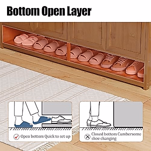 LOYALHEARTDY 8 Tier Shoe Storage Cabinet with Doors, Bamboo Free Standing Shoe Racks Entryway Shoe Organizer with Open Compartment, 35.4" W x 12.6" D x 42.1" H