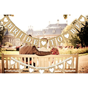 2 Set Bride to be Banner and Heart Banner Rustic Burlap Bunting Banner for Bridal Shower, Bachelorette Party Decorations
