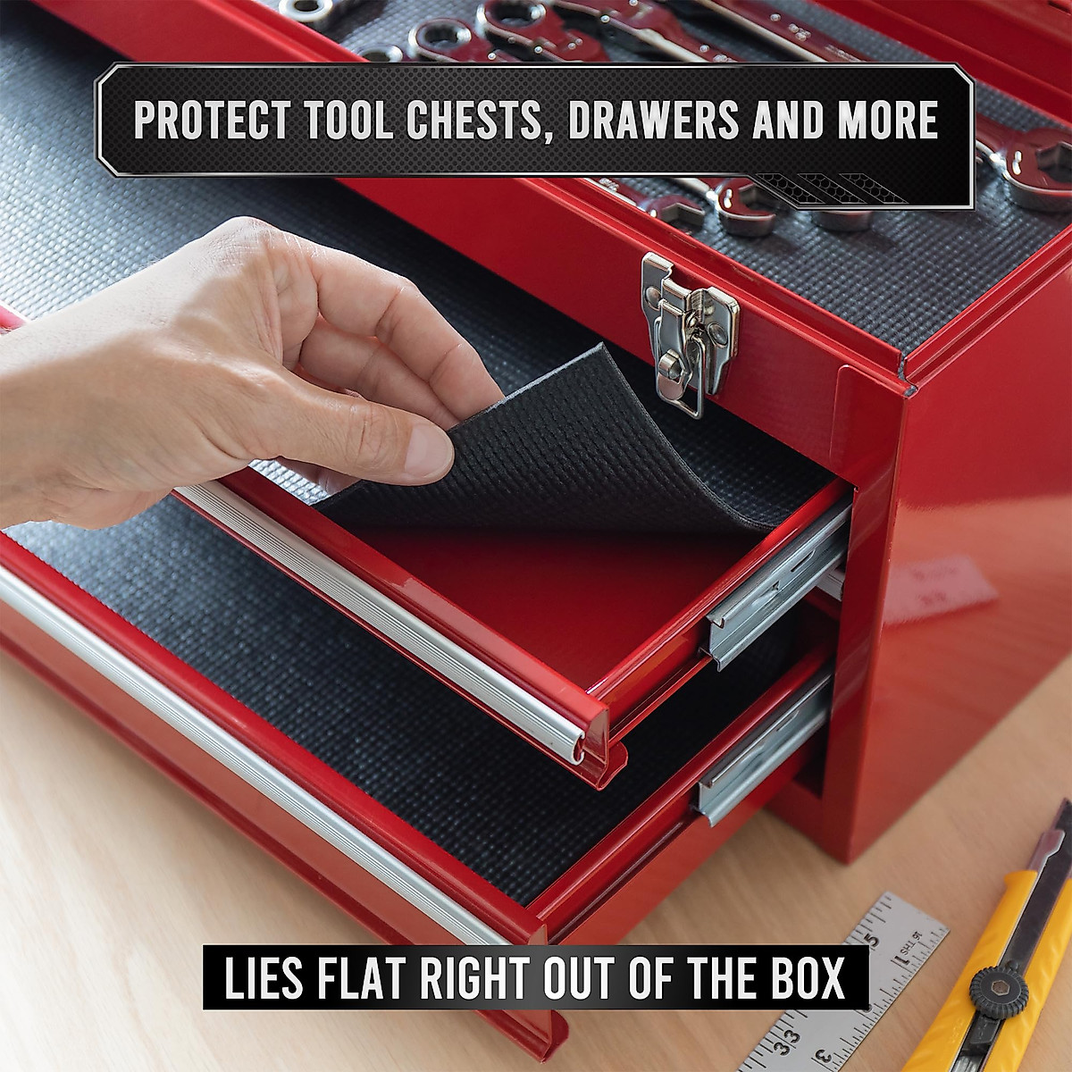 Precision Defined Professional Grade Tool Box Liner, 16" x 16 ft, Black | Tool Box Drawer Liner, Shelf Liner Non Slip Mat, Thick Cabinet Shelf Liner, Toolbox Drawer Liner