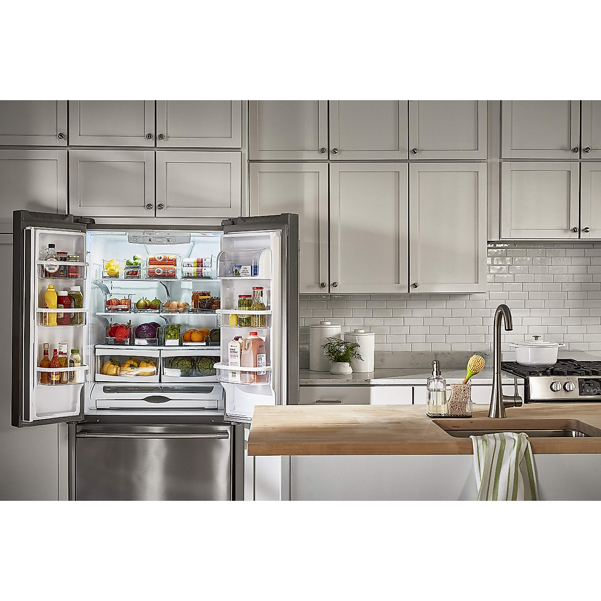 Spectrum Diversified Hexa in-Fridge Stackable Tall Bins for Storage, Organization, and Easy Access for Cans of Soda, Beer, Energy Drinks, Seltzer, and More, Large, Clear