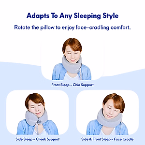 Cushion Lab Travel Pillow, Award-Winning Patented Ergonomic Design for Chin & Neck Support Memory Foam Neck Pillow, Compact Airplane Pillow for Traveling, Flight, Car (Gray, Medium)