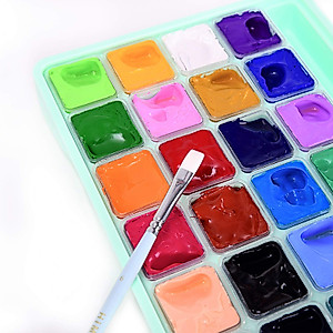 HIMI Gouache Paint, Set of 24 Colors×30ml with Paint Brushes, Unique Jelly Cup Design, Non Toxic for Artist, Student & Beginners, Gouache Watercolor Painting(Green)