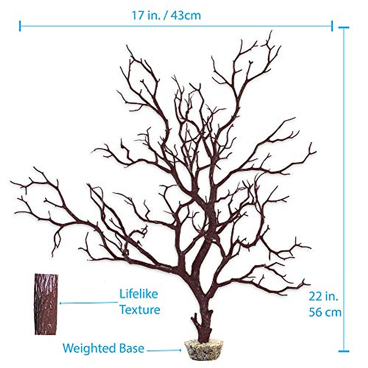 CURRENT USA Manzanita Branch 22-inch Tall with Weighted Base, Molded Aquarium Décor (Dark River Brown)