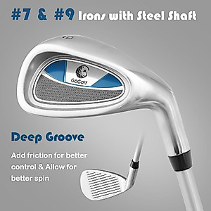 Tangkula Junior Golf Club Set for Children Right Hand, Includes #3 Fairway Wood & #7/#9 Irons, Putter, Head Cover & Rain Hood, Golf Stand Bag, Perfect for Children, Kids