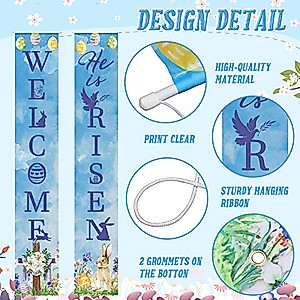 Easter He Is Risen Porch Banner 3 Pieces Welcome Religious Holiday Front Door Sign Christian Cross Resurrection Fence Banner Hanging Outdoor Banner for Home Birthday Garden Wall Party Decoration