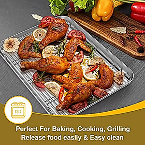 Wildone Baking Sheet with Rack Set (3 Pans + 3 Racks), Stainless Steel Baking Pan Cookie Sheet with Cooling Rack, Non Toxic & Heavy Duty & Easy Clean