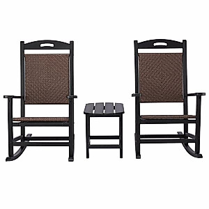 INXXCOROO 44" L x 22" W x 41" H Lumber 300lb Capacity All-Weather Rattan Style High-Back Rocking Chair for Patio Garden Yard