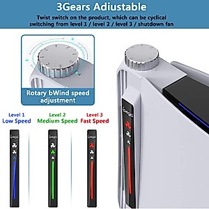 Geekria PS5 Cooling Fan Horizontal & Vertical Setup, Efficient Centrifugal Cooling System with 3 Level Adjustable Fan, LED Indicator & USB Port for Playstation 5 Disc & Digital Edition Console