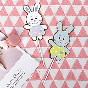 Amosfun Party Cake Decor Cartoon Rabbit Balloon Cake Toppers Lovely Double Layer Cake Toppers Creative Cake Decorative Plug Cards for Party Kids Day for Party Cake Decortion