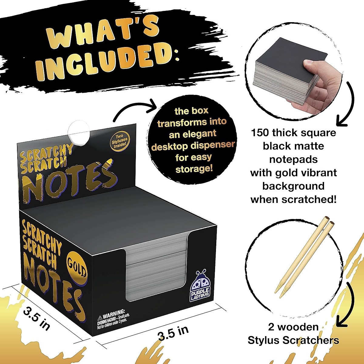 PURPLE LADYBUG Rainbow Scratch Art for Kids Mini Notes - Great Easter Crafts for Kids & Tweens, Easter Basket Stuffers for Teens, Small Gifts for Kids - Fun Arts and Crafts with 150 Scratch Papers