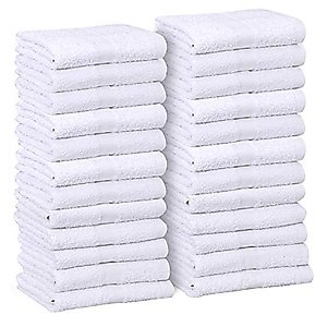 GOLD TEXTILES 24 New White (15x25 Inches) Hotel Hand Towels Cotton Blend Thin Light Weight Quick Drying