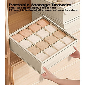 AARAINBOW 4 Packs Underwear Socks Storage Organizer with Lid, Foldable Closet Drawer Organizer with Dividers Wardrobe Storage Boxes Fabric Dresser Bin for Bra Scarf Neck Tie Container (50 Cells Beige)