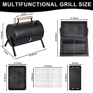 Supernal Portable Charcoal Grill,Tabletop Charcoal Grill,BBQ Grill for Outdoor Cooking Camping,Picnics,Backyard,Balcony-Black,2 Carbon Tank,2 Baking Net,1 Baking Pan