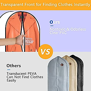 fitermoe 60" Garment Bags For Hanging Clothes, 8" Gusseted Garment Bags For Travel, Clear Suit Bags For Closet Storage Overcoat, Long Dress, Gowns, 3-Pack