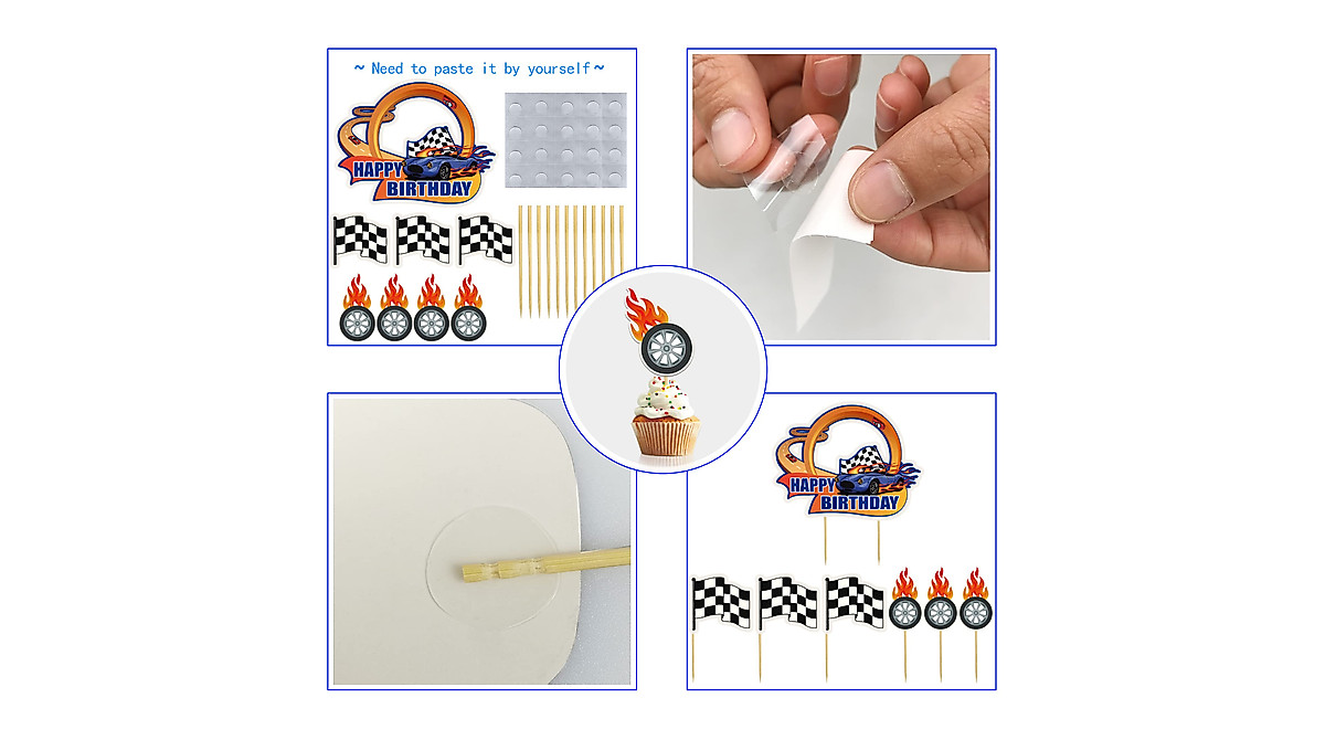 24PCS Race Car Birthday Cake Decoration Set