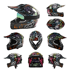 TCMT Dot Youth & Kids Motocross Offroad Street Helmet Green Flame Motorcycle Youth Helmet Dirt Bike Motocross ATV Helmet+Goggles+Gloves M