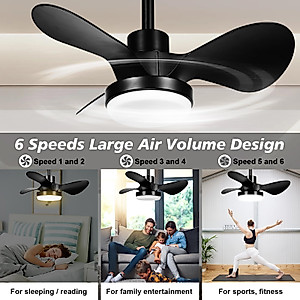 Black Ceiling Fans with Lights and Remote, 25 Inch Indoor Outdoor Dimmable Ceiling Fans with Light, 3 Blades Modern Ceiling Fan Light with DC Motor for Bedroom, Living Room, Kitchen, Office